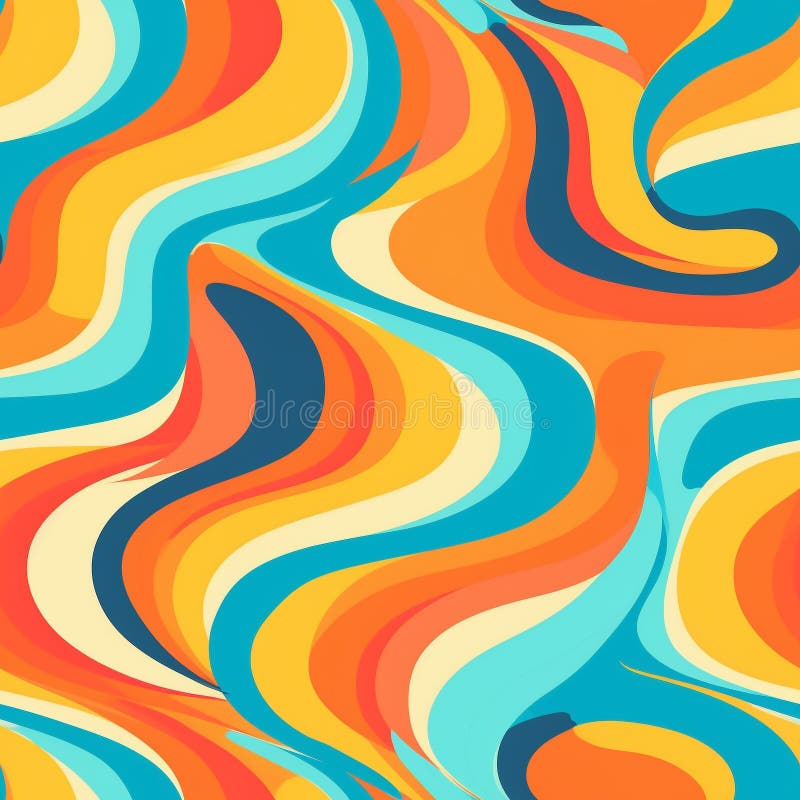 Seamless Groovy Retro Curved Line Pattern Tile, Generative AI Stock ...