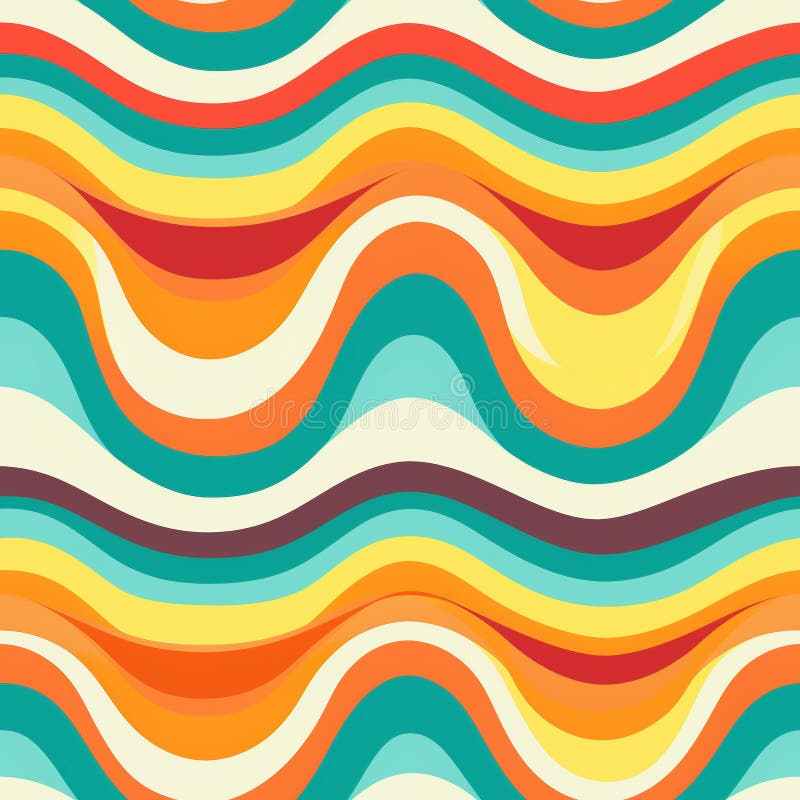 Seamless Groovy Retro Curved Line Pattern Tile, Generative AI Stock ...