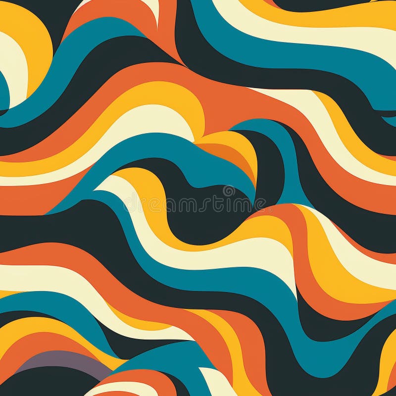 Seamless Groovy Retro Waving Pattern Tile, Generative AI Stock ...