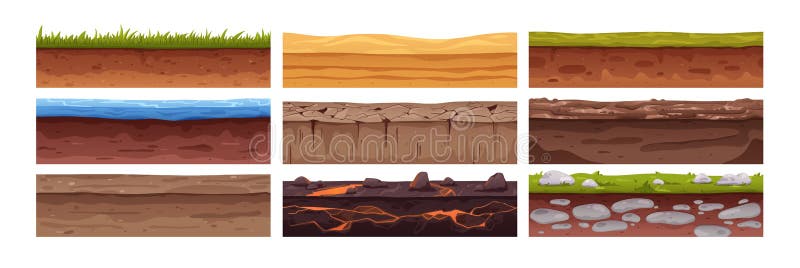 Seamless Ground Cross Sections, Underground Textures Set. Different ...