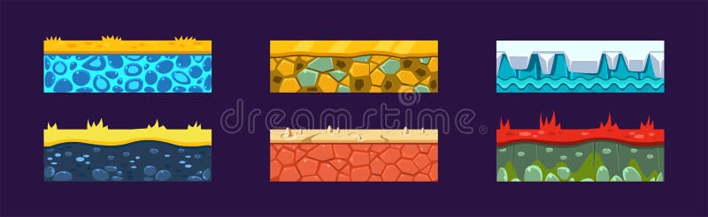 Seamless Ground Texture and Game Level Platform Vector Set Stock Vector ...