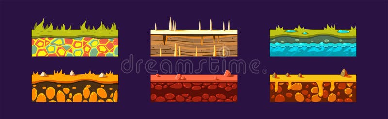 Seamless Ground Texture and Game Level Platform Vector Set Stock Vector ...