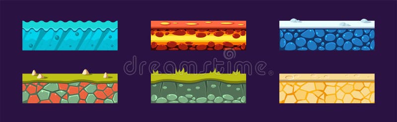 Seamless Ground Texture and Game Level Platform Vector Set Stock Vector ...