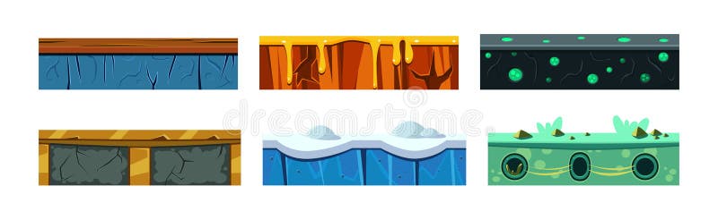 Seamless Ground Texture and Game Level Platform Vector Set Stock ...