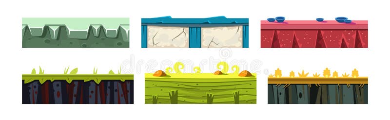 Seamless Ground Texture and Game Level Platform Vector Set Stock Vector ...
