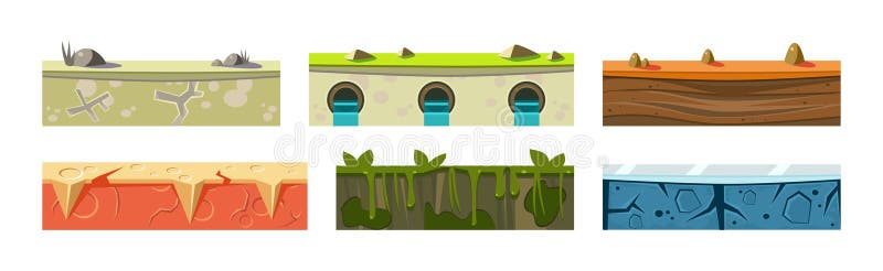 Seamless Ground Texture and Game Level Platform Vector Set Stock Vector ...