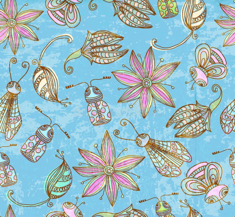 Seamless Grunge Background with Cute Insects Stock Vector ...
