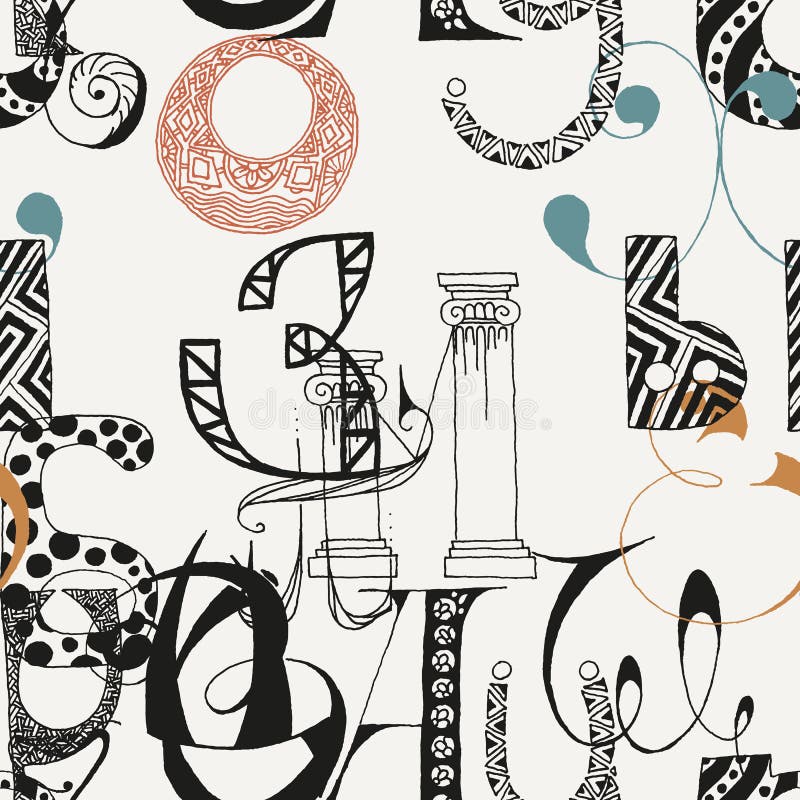 Writing, Grunge Doodle Background. Hand Drawn Abstract Letters. Stock ...