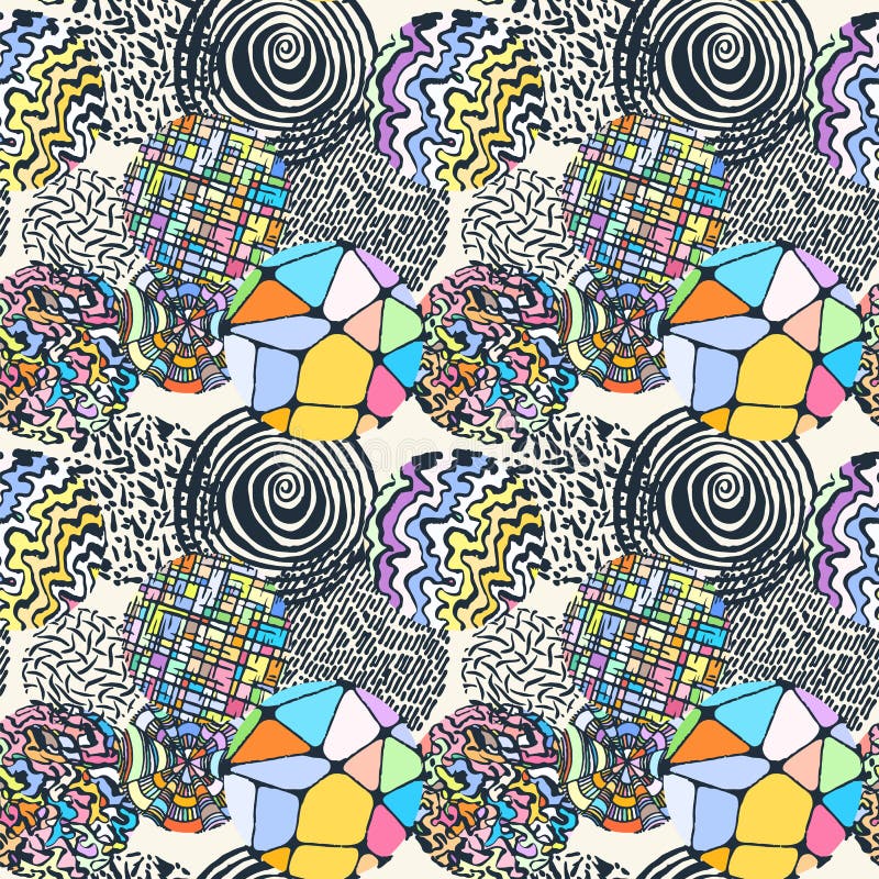 Seamless Grunge Doodle Modern Pattern. Geometry Circle Fabric Sample ...