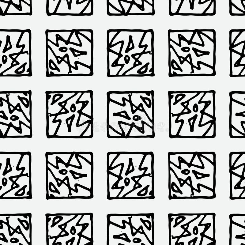 Seamless Grunge Doodle Modern Pattern. Geometry Square Fabric Sample ...