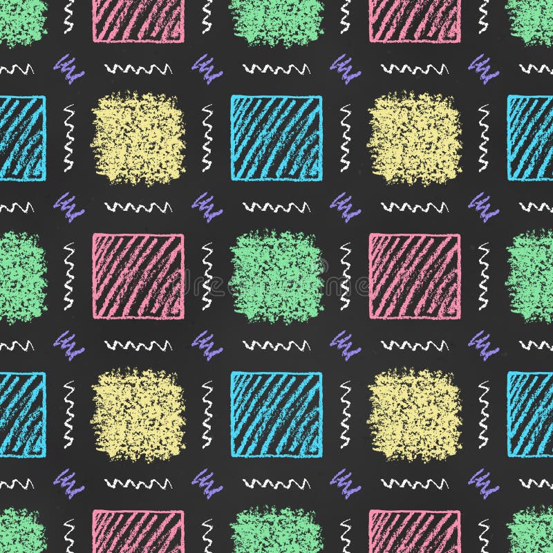 Seamless Grunge Pattern of Chalk Drawn Sketches Scribbles on Dark ...