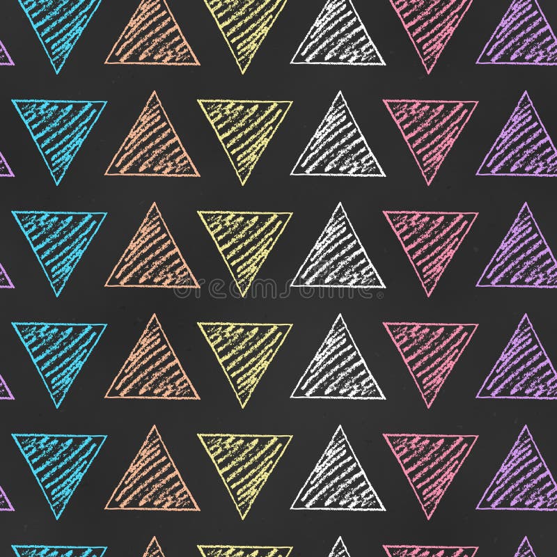Seamless Grunge Pattern of Chalk Drawn Sketches Triangles on Chalkboard ...
