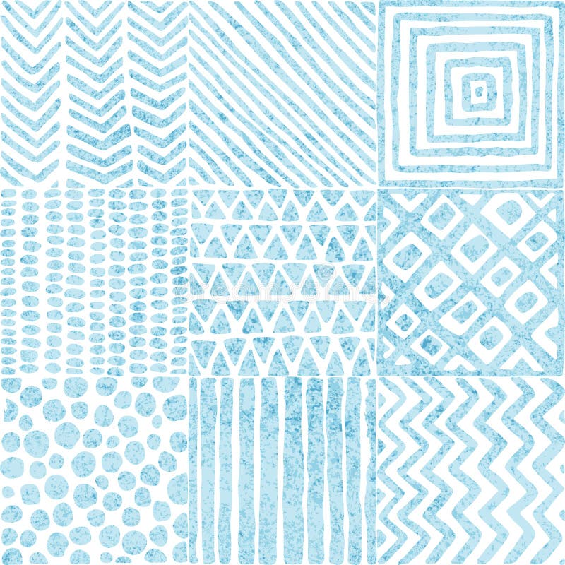 Seamless Grunge Pattern in Patchwork Style. Vintage Blue and White ...