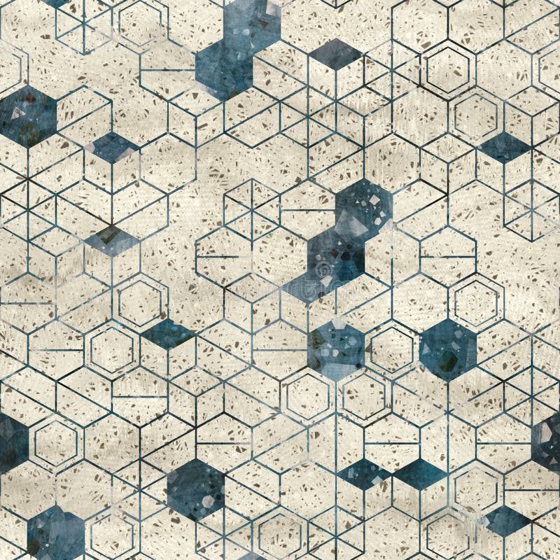 Seamless Grungy Hexagon Pattern Isometric Geometry Net Print Stock ...