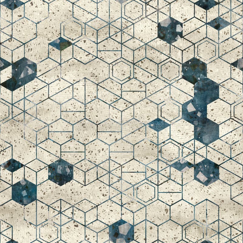 Seamless Grungy Hexagon Pattern Isometric Geometry Net Print Stock ...