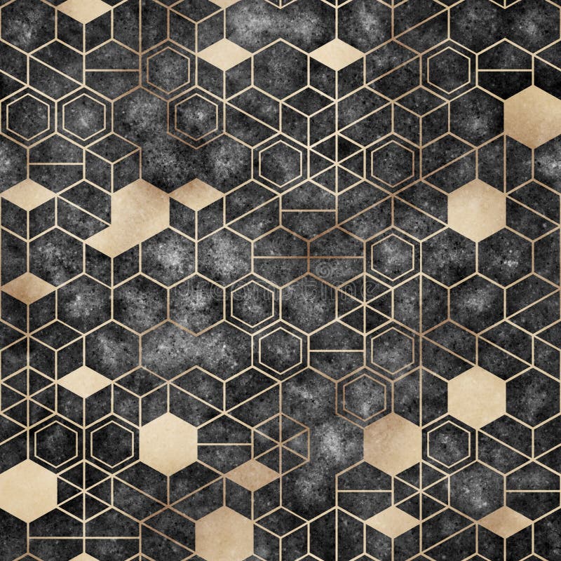 Seamless Grungy Hexagon Pattern Isometric Geometry Net Print Stock ...