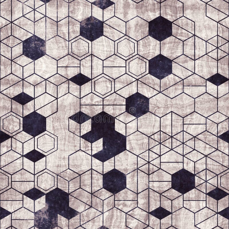 Seamless Grungy Hexagon Pattern Isometric Geometry Net Print Stock ...
