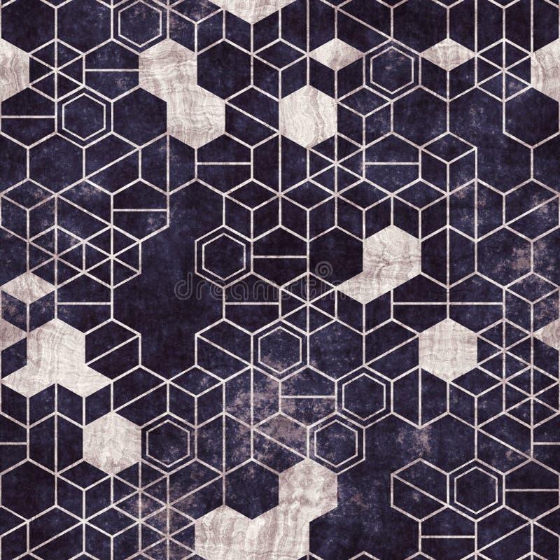 Seamless Grungy Hexagon Pattern Isometric Geometry Net Print Stock ...