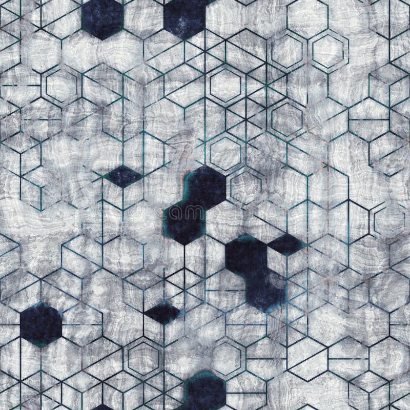 Seamless Grungy Hexagon Pattern Isometric Geometry Net Print Stock ...