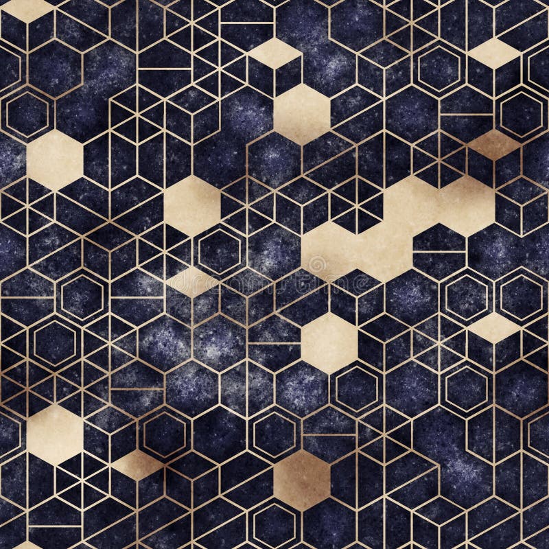 Seamless Grungy Hexagon Pattern Isometric Geometry Net Print Stock ...
