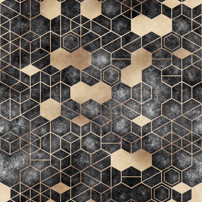 Seamless Grungy Hexagon Pattern Isometric Geometry Net Print Stock ...