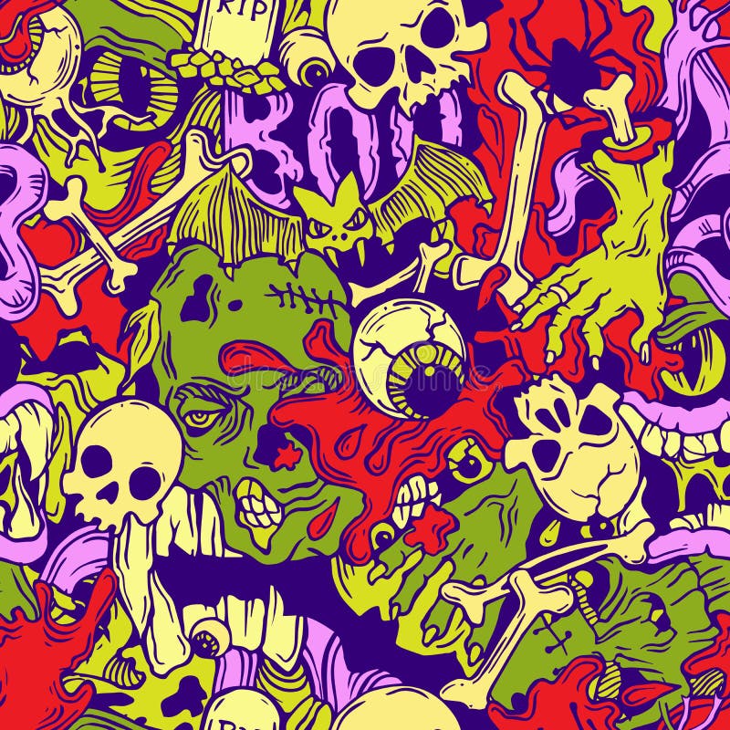 Seamless Halloween Pattern with Horror Elements Stock Vector ...