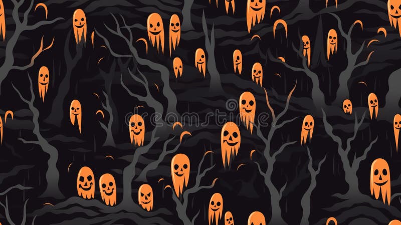 Seamless Halloween Pattern with Scary Ghosts and Trees Stock Illustration - Illustration of ...