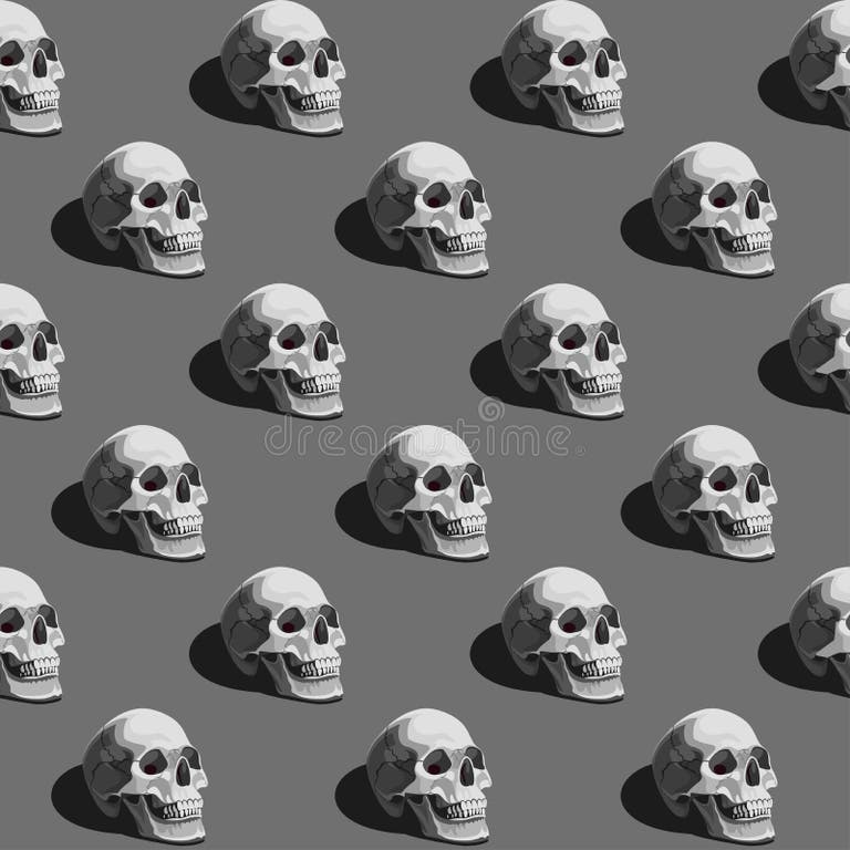 Seamless Halloween Pattern with Skulls on a Dark Grey Background. Stock ...