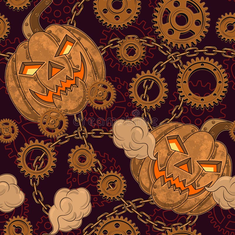 Seamless Halloween Pattern in Steampunk Style with Copper Halloween ...