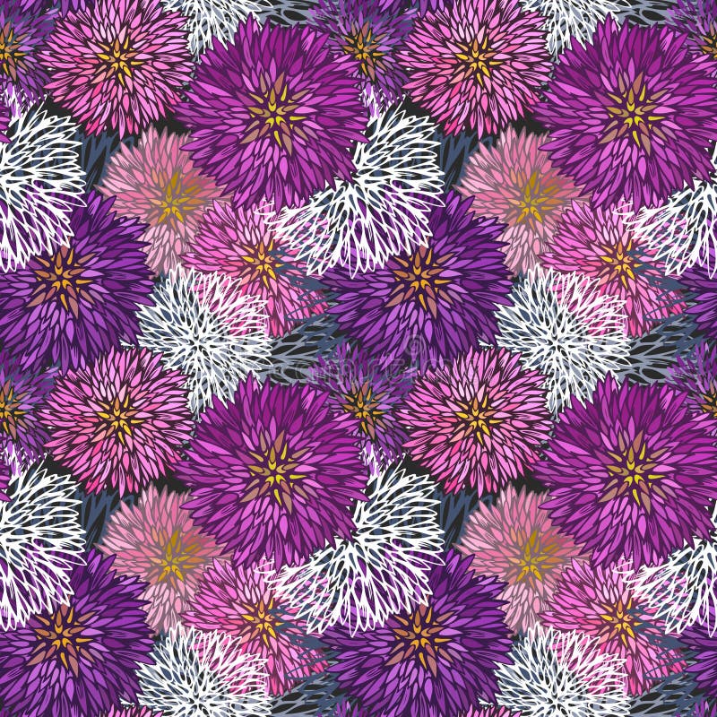 Seamless Hand-drawn Aster Pattern Stock Illustration - Illustration of ...