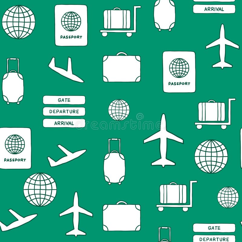Seamless Hand Drawn Background on Airport Theme Stock Vector ...