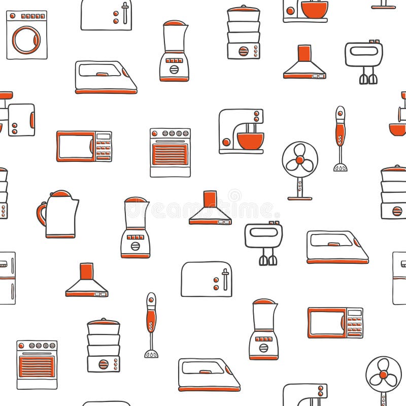 Seamless Hand Drawn Background on Home Appliance Stock Vector ...