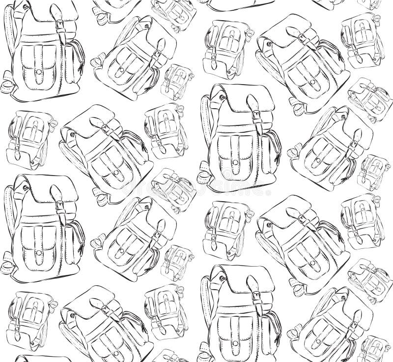 Seamless Hand Drawn Backpack Background. Sketch Style. Vector ...