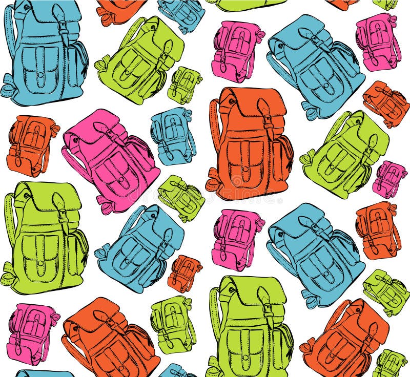 Seamless Hand Drawn Backpack Background. Sketch Style. Vector ...