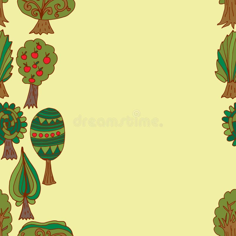 Seamless Hand-drawn Border Pattern with Doodle Forest Tree Stock Vector ...