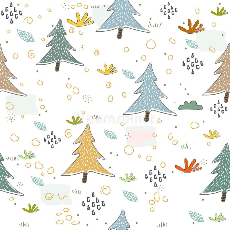 Seamless Hand Drawn Design with Spruce Trees Stock Illustration ...