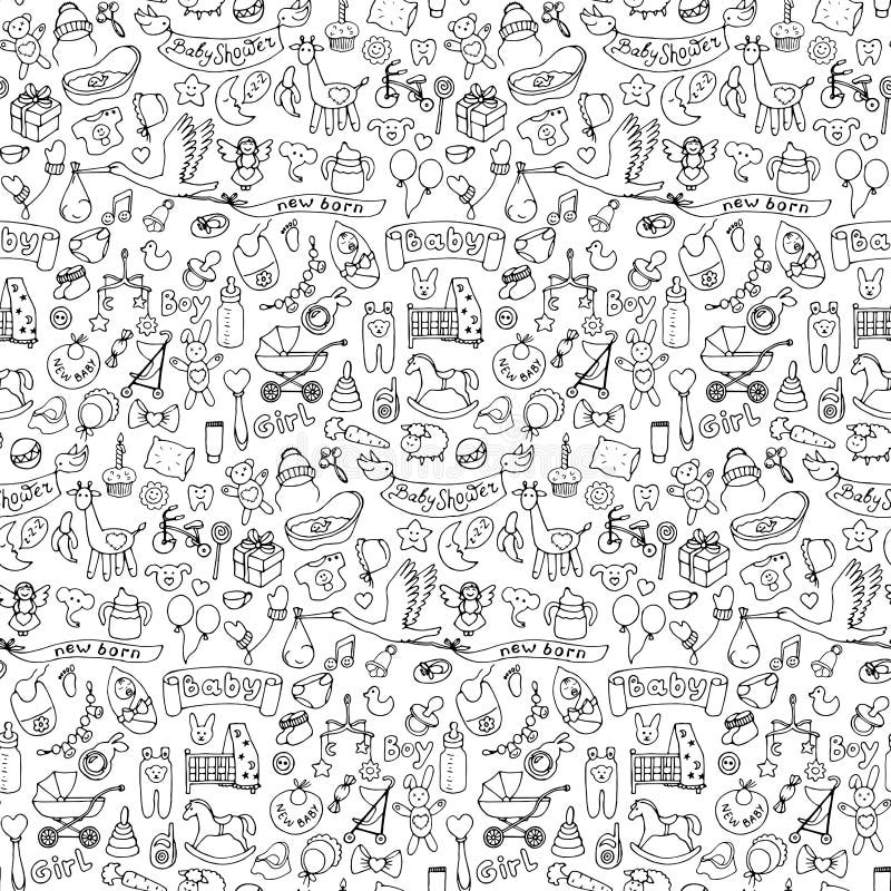 Seamless Hand Drawn Doodle Baby Pattern Stock Vector - Illustration of ...