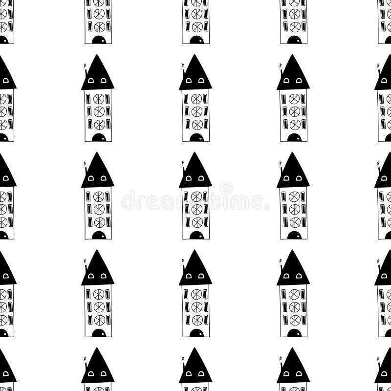 Seamless Hand Drawn Doodle House Pattern Background. Stock Vector ...
