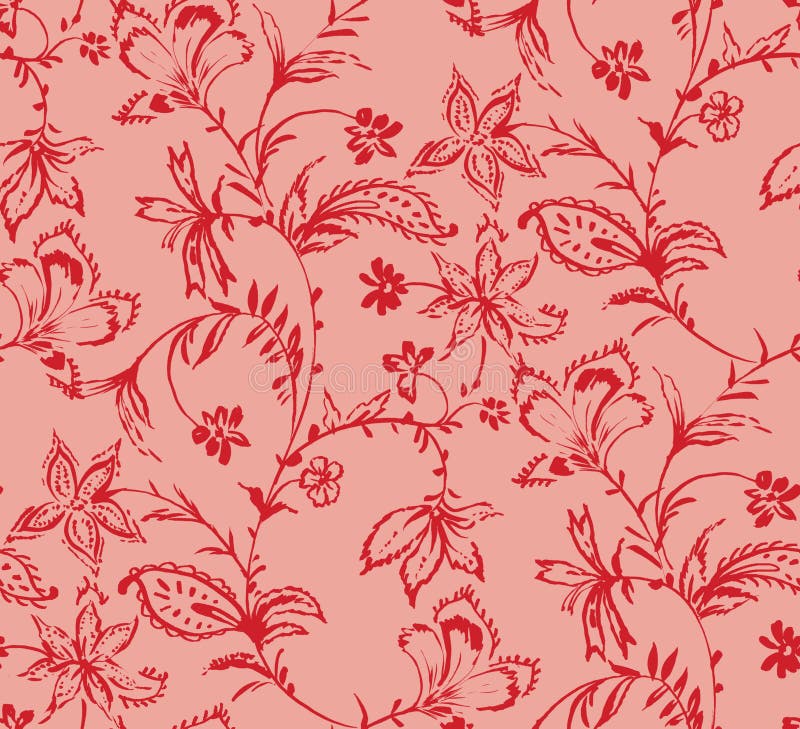 Seamless Hand Drawn Flowers with Leaves. Repeating Pattern on Pink ...