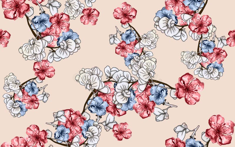 Seamless Hand Drawn Flowers Pattern, Repeated Illustration Ready for ...