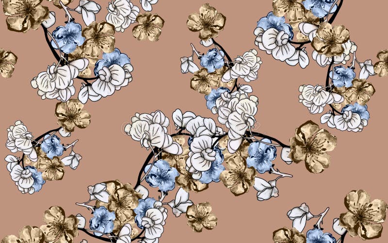 Seamless Hand Drawn Flowers Pattern, Repeated Illustration Ready for ...