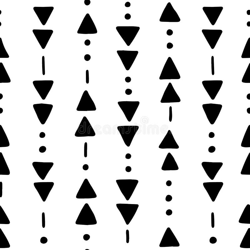 Seamless Hand Drawn Geometric Tribal Pattern with Triangles and Dots ...