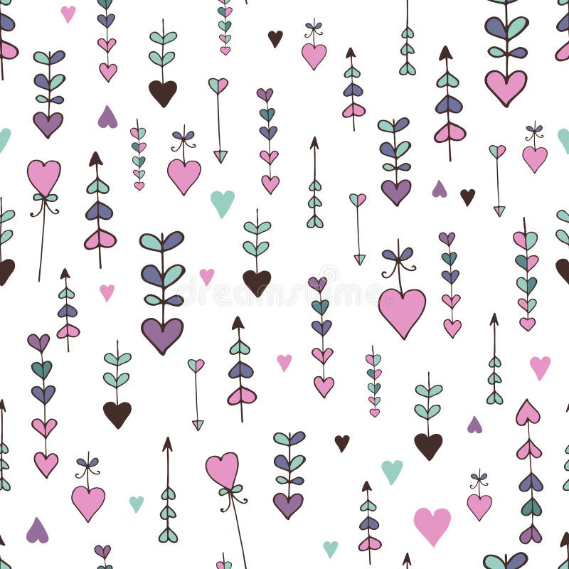 Seamless Hand Drawn Heart Pattern Stock Vector - Illustration of ...