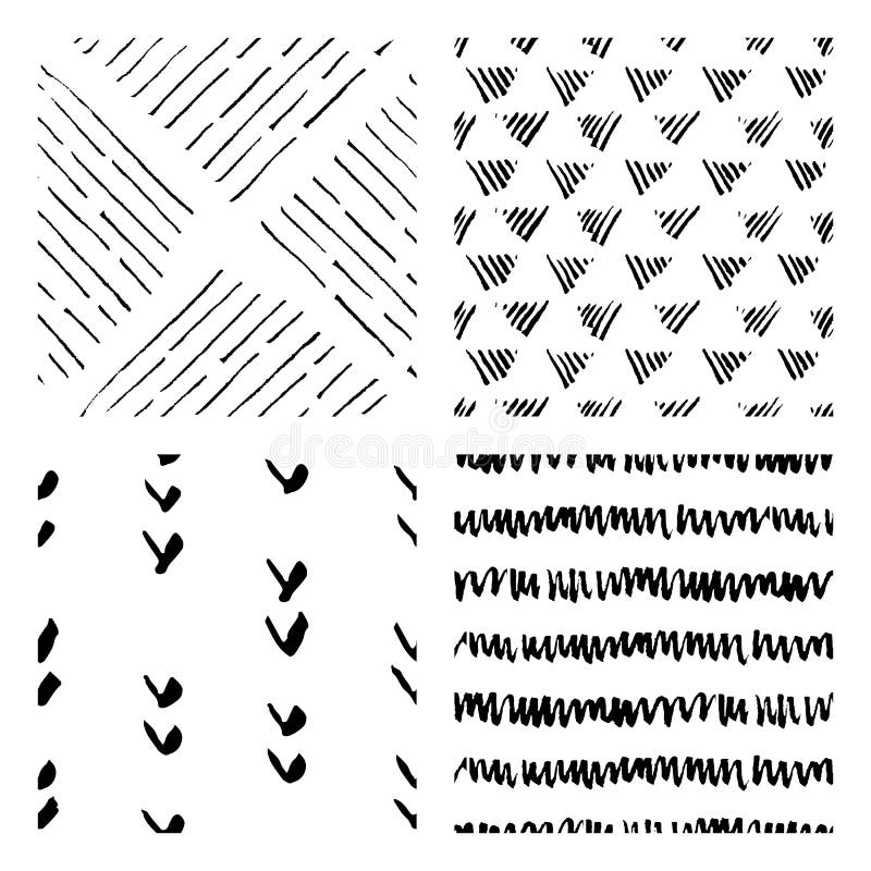 Seamless Hand Drawn Ink Patterns Stock Vector - Illustration of design ...