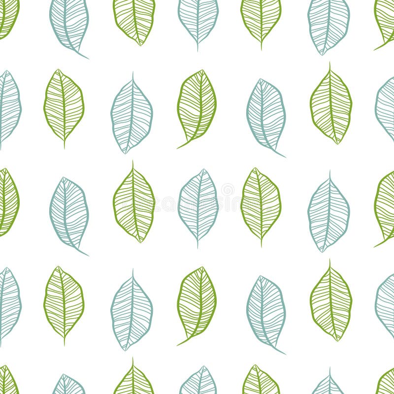 Seamless Hand Drawn Leaves In Rows Pattern Vector. Stock Vector ...