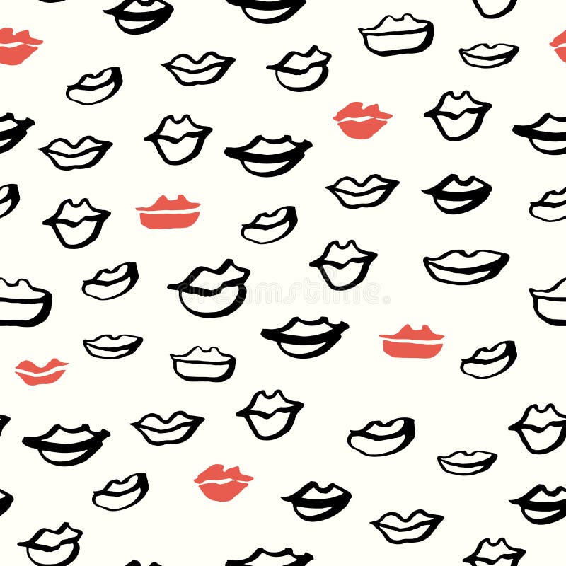 Seamless Hand Drawn Lips Pattern Stock Vector - Illustration of print ...