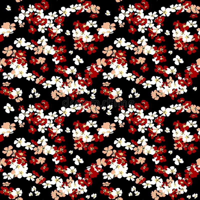 Seamless Hand Drawn Mini Flowers. Repeating Pattern on Black Background ...