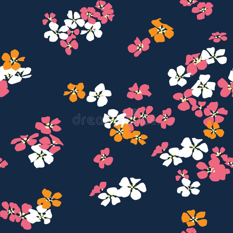 Seamless Hand Drawn Mini Flowers. Repeating Pattern on Dark Blue ...
