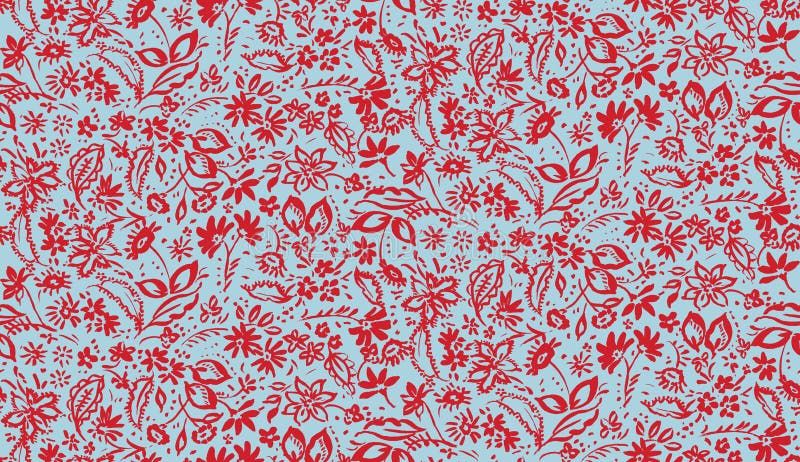 Seamless Hand Drawn Mini Flowers. Repeating Pattern on Light Blue ...