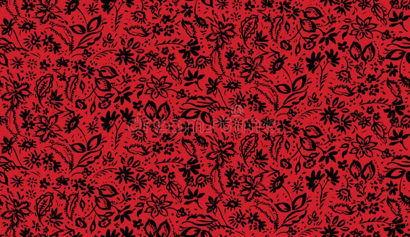 Seamless Hand Drawn Mini Flowers. Repeating Pattern on Red Background ...